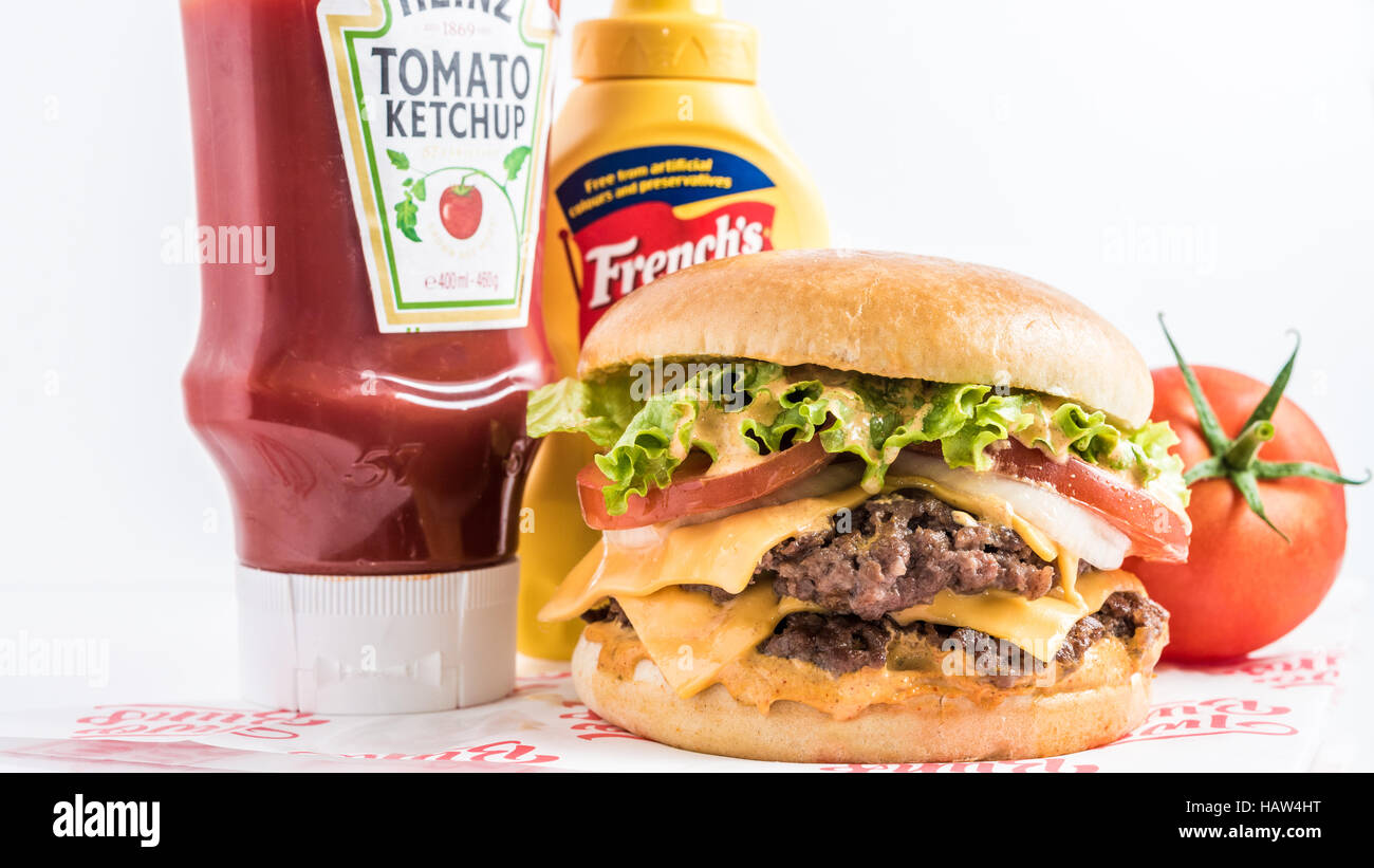 Double Beef Burger Cheese Stock Photo - Alamy
