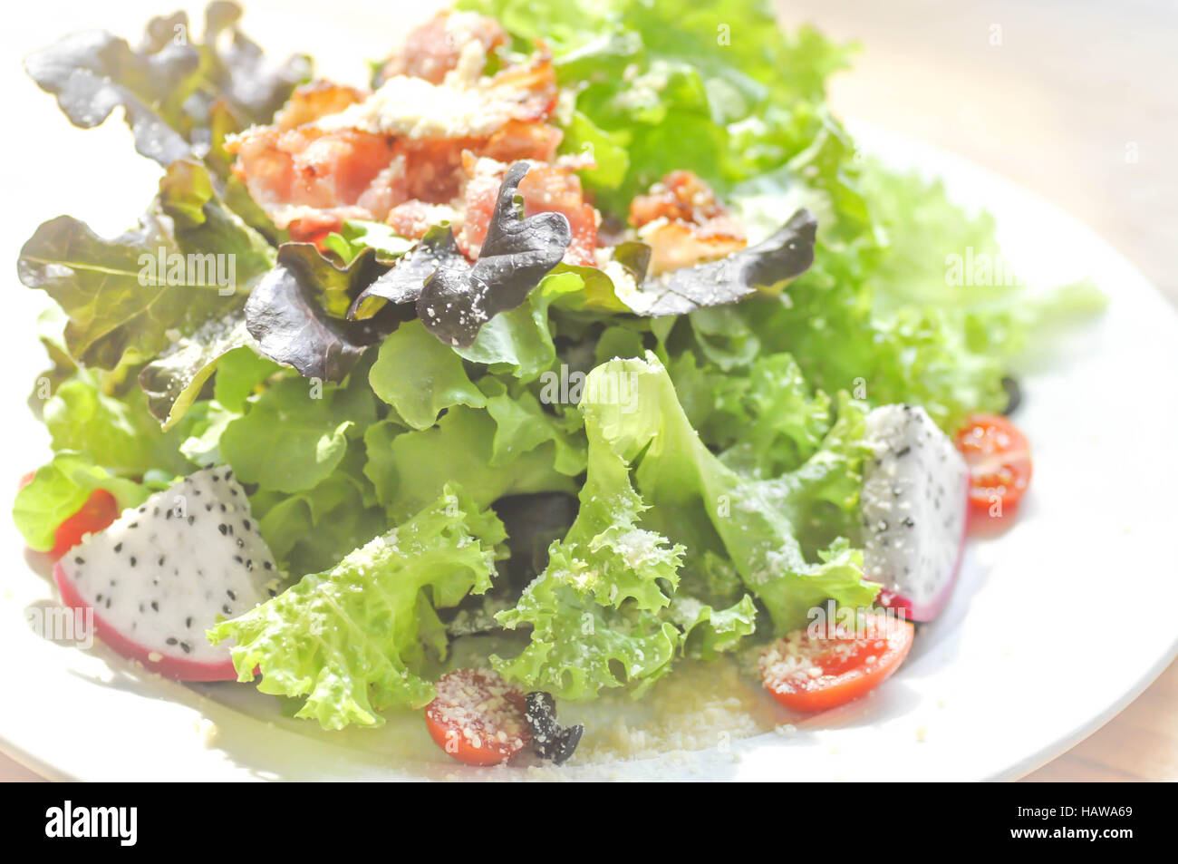 bacon,fruit and vegetable salad dish Stock Photo - Alamy