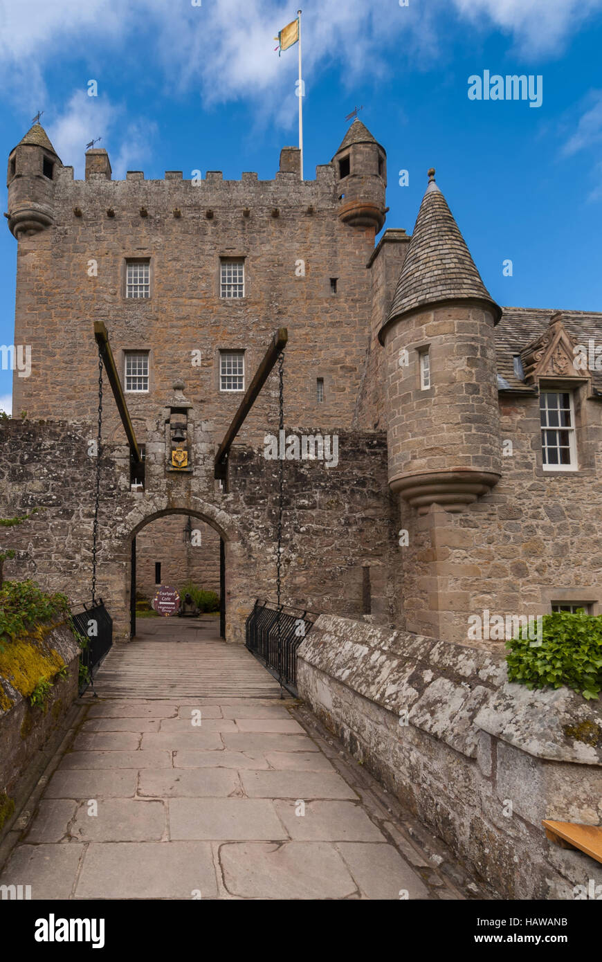 Straith closeup of bridge and gate at Cowdor Castle Stock Photo - Alamy