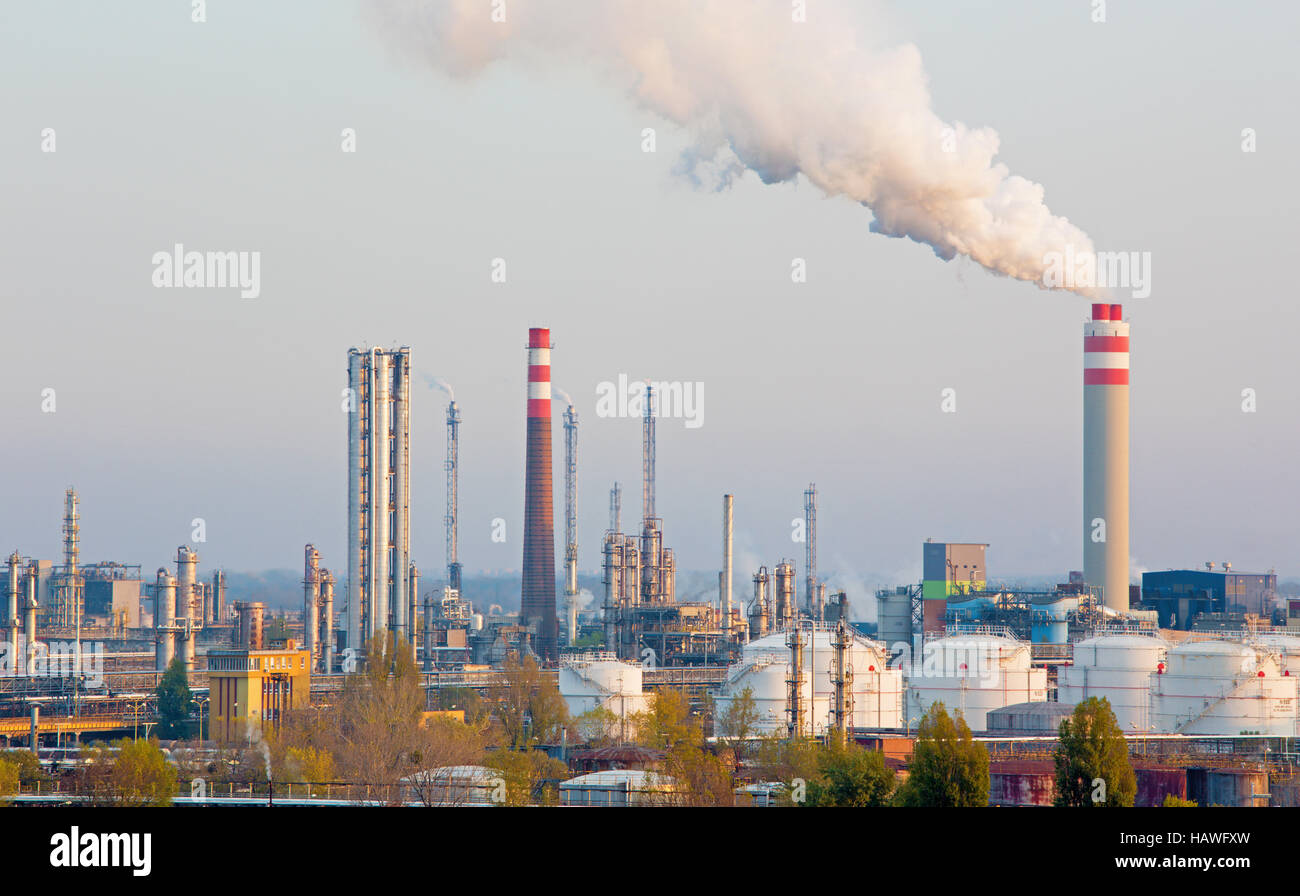 Bratislava - The oil refinery Slovnaft in Slovakia in evening light ...