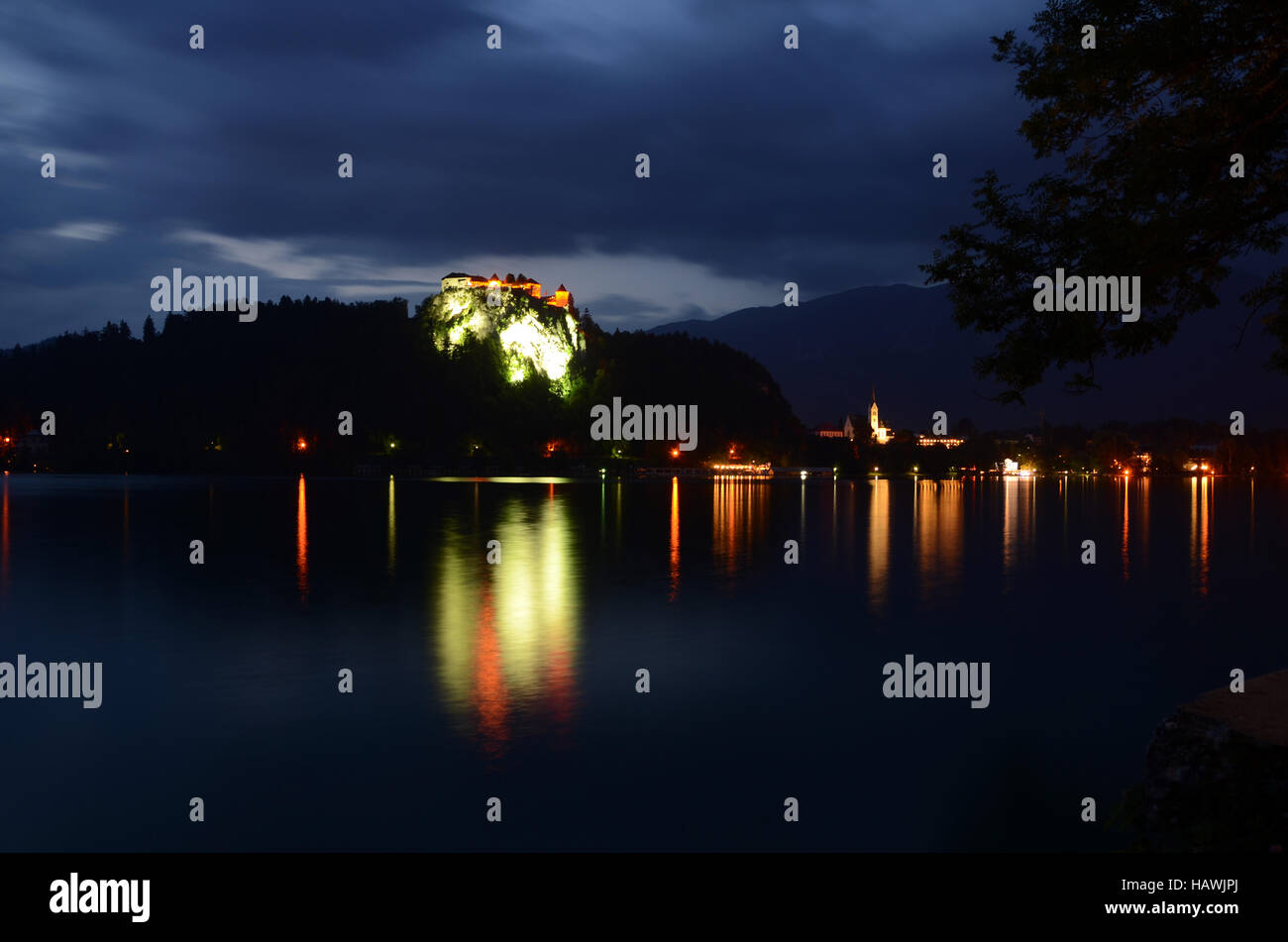 Lake Bled at night Stock Photo - Alamy