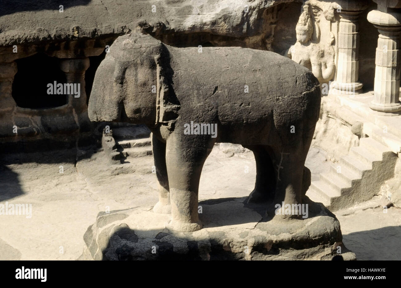 Cave No 16 : Kailasa temple, elephant in courtyard, Ellora, Aurangabad ...