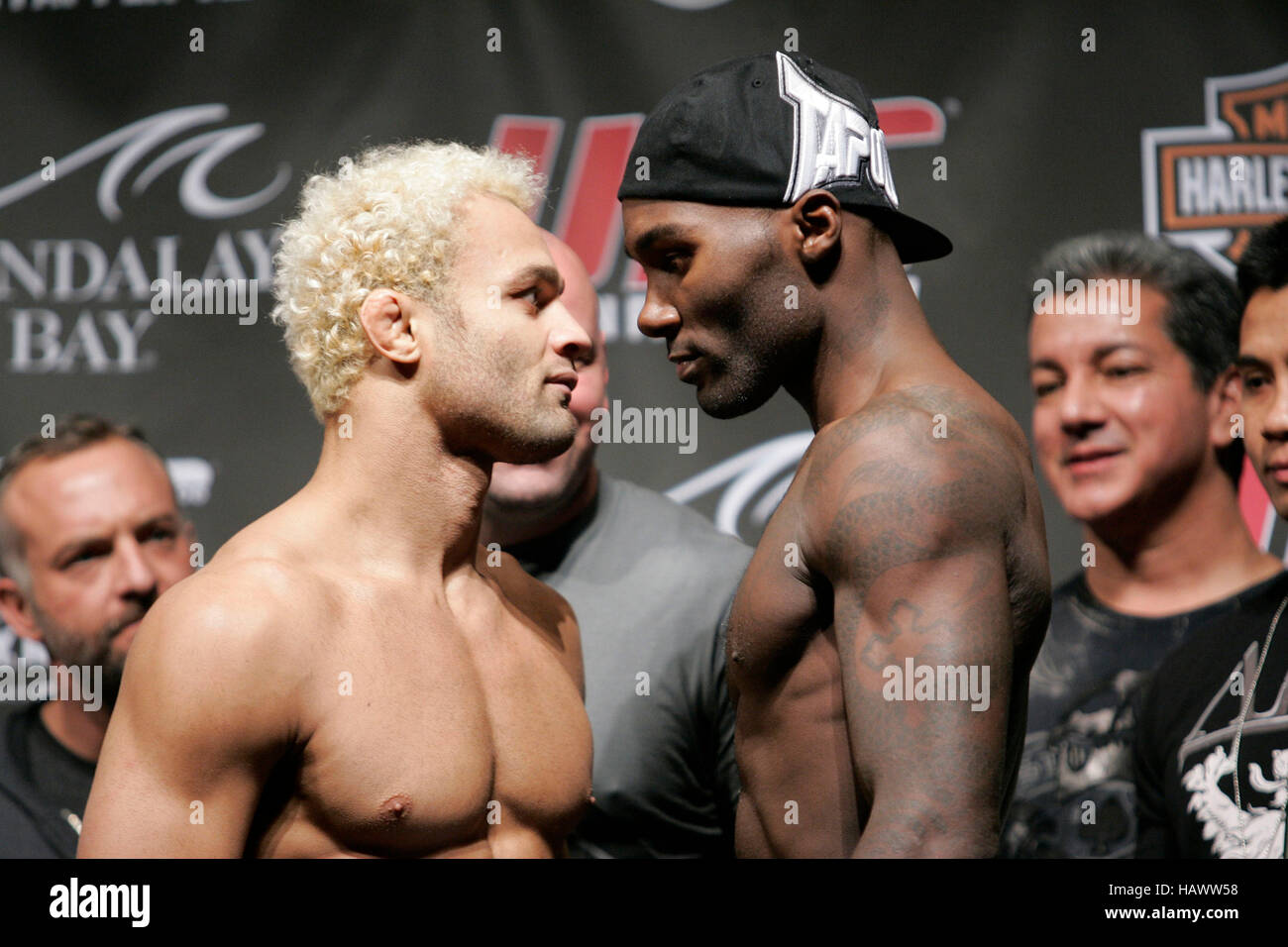 Josh Koscheck, left, and Anthony Johnson at the UFC 106 weigh-ins at ...