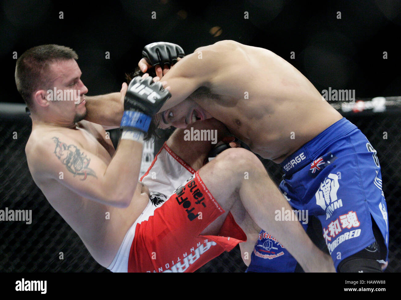 George Sotiropoulos, right, fights Jason Dent at UFC 106 at the ...
