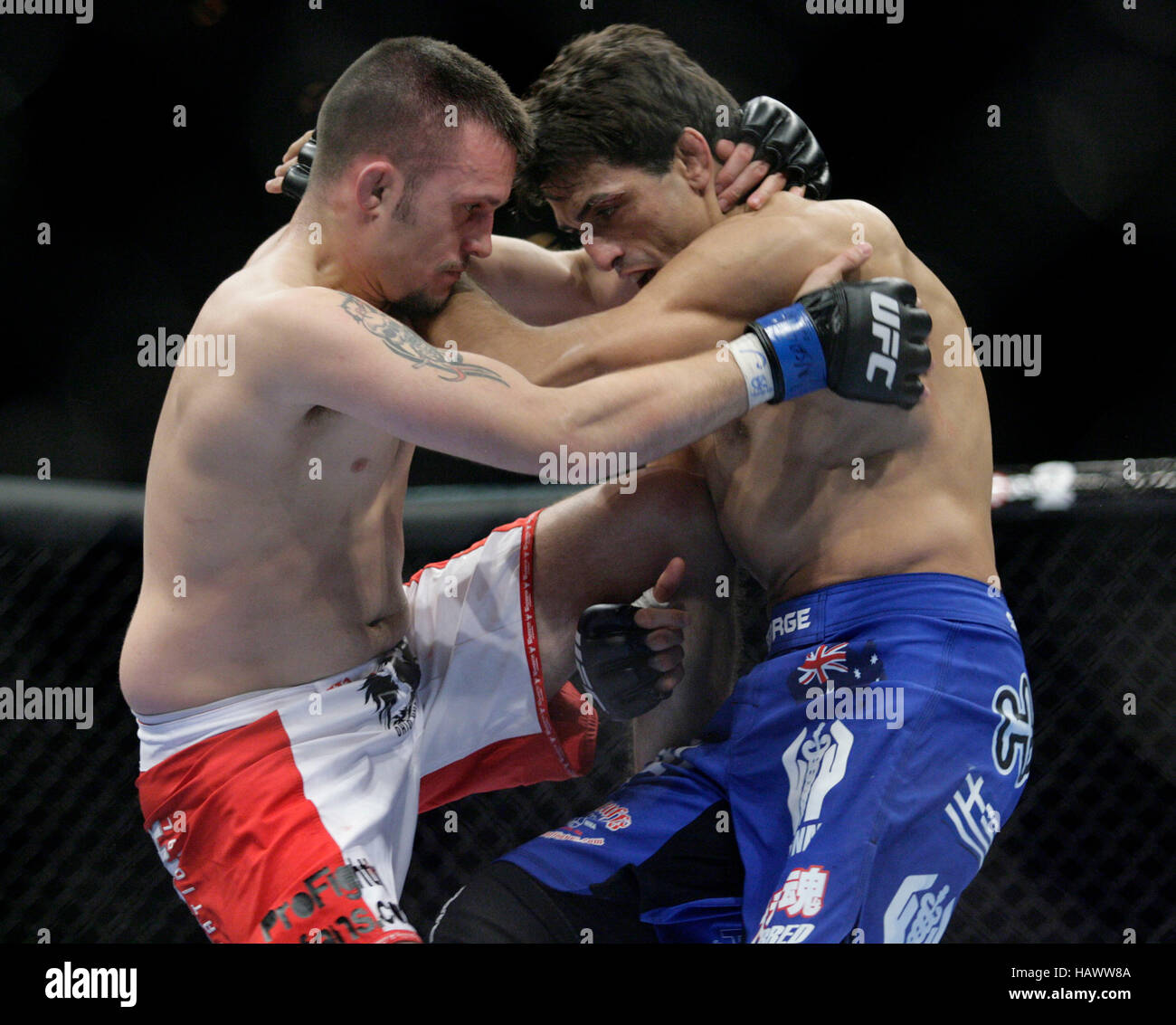 George Sotiropoulos, right, fights Jason Dent at UFC 106 at the ...
