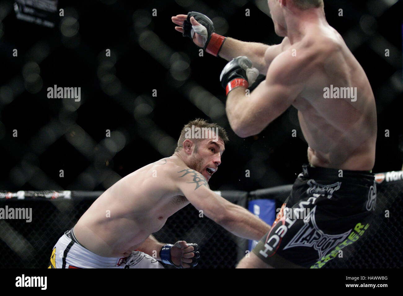 Brock Larson, right, fights Brian Foster at UFC 106 at the Mandalay ...