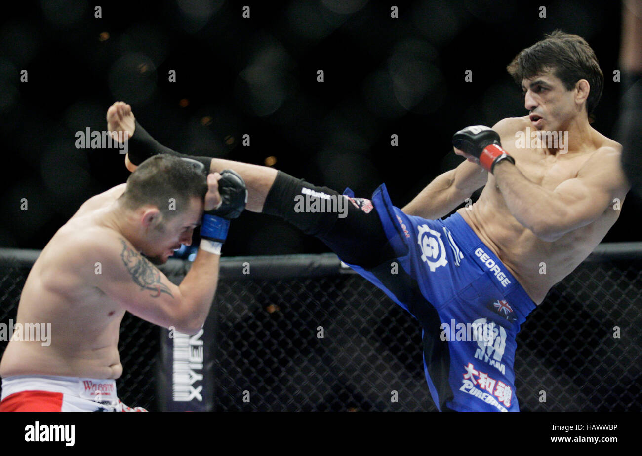 George Sotiropoulos, right, fights Jason Dent at UFC 106 at the ...