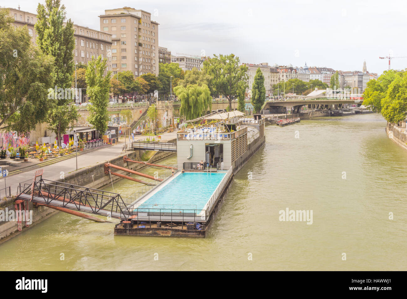 outdoor pool installed on barges, vienna Stock Photo - Alamy