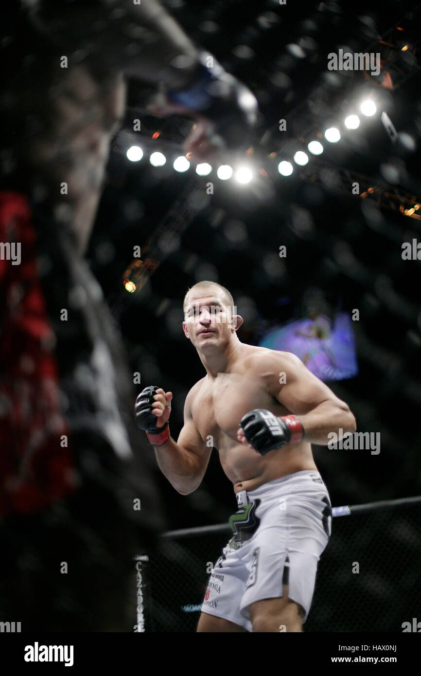 Junior dos Santos, right, fights Gilbert Yvel during UFC 108 at the MGM ...