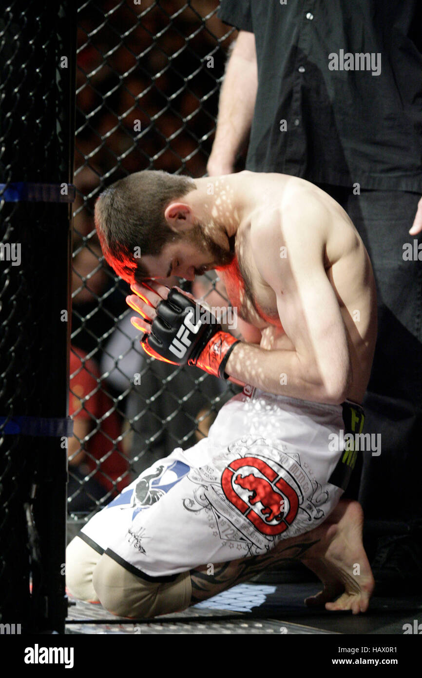 Dustin Hazelett prays before his fight against Paul Daley during UFC ...