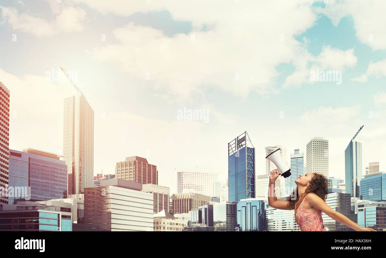 Girl making announcement Stock Photo - Alamy