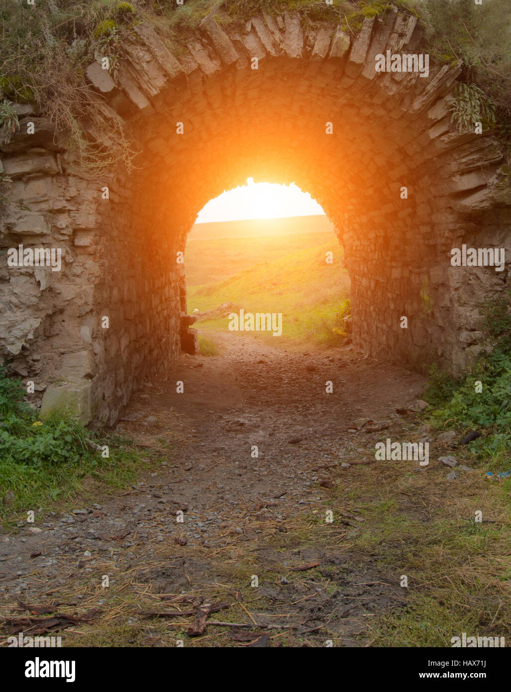 ruined gates of cossack castle at sunset Stock Photo - Alamy