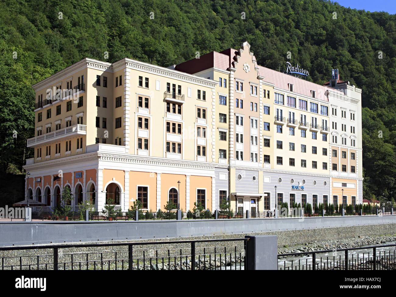 Radisson hotel in the Rosa Khutor Alpine Resort. Krasnaya Polyana Stock ...