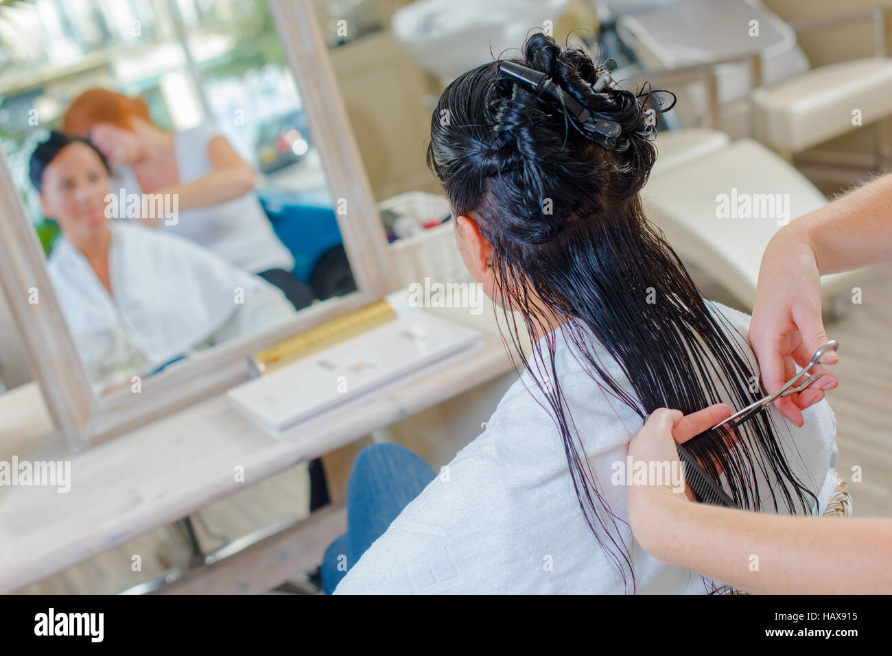 woman in hair salon Stock Photo - Alamy