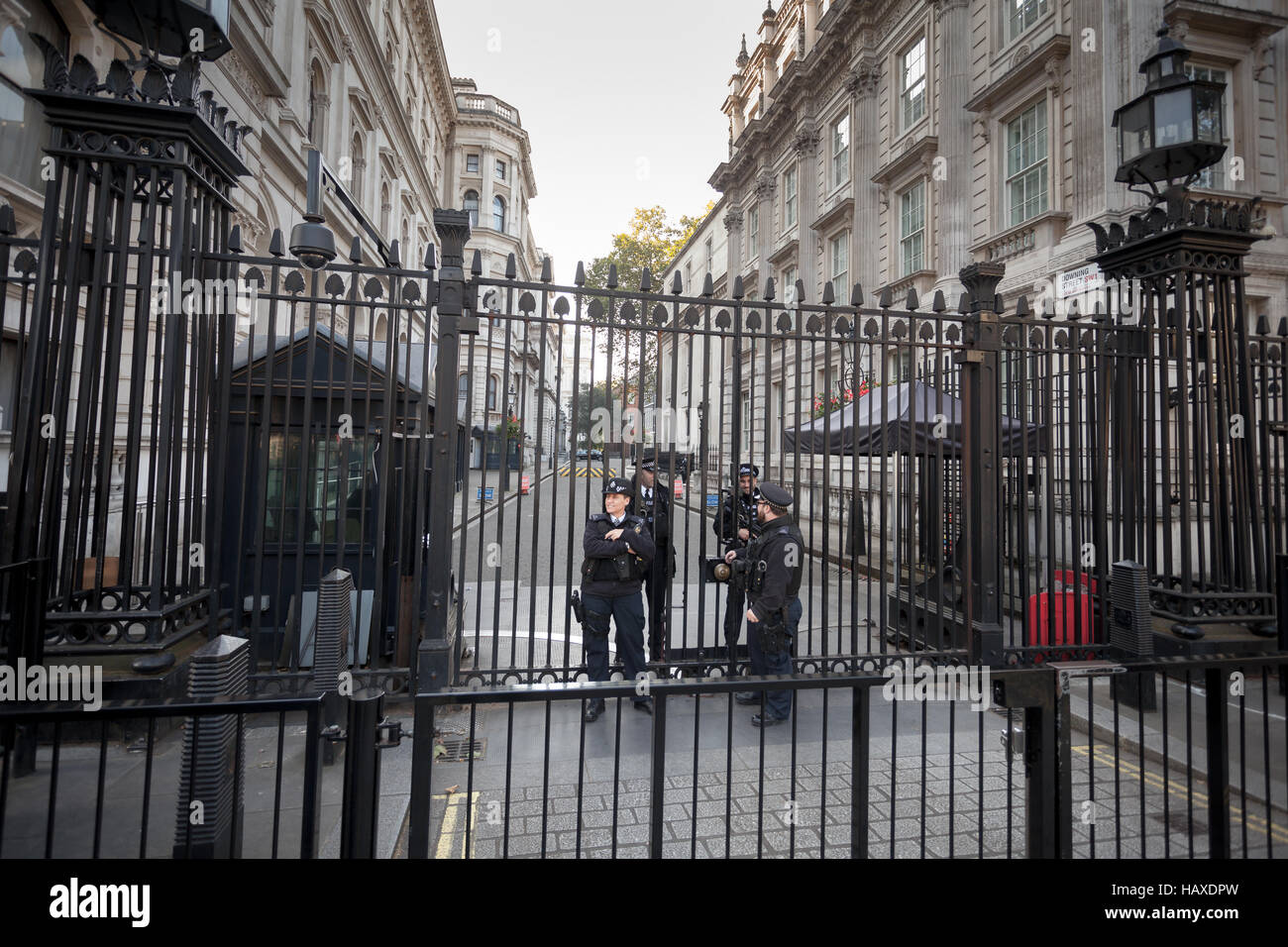 London four police officer at Security Fence on Downing street Stock ...