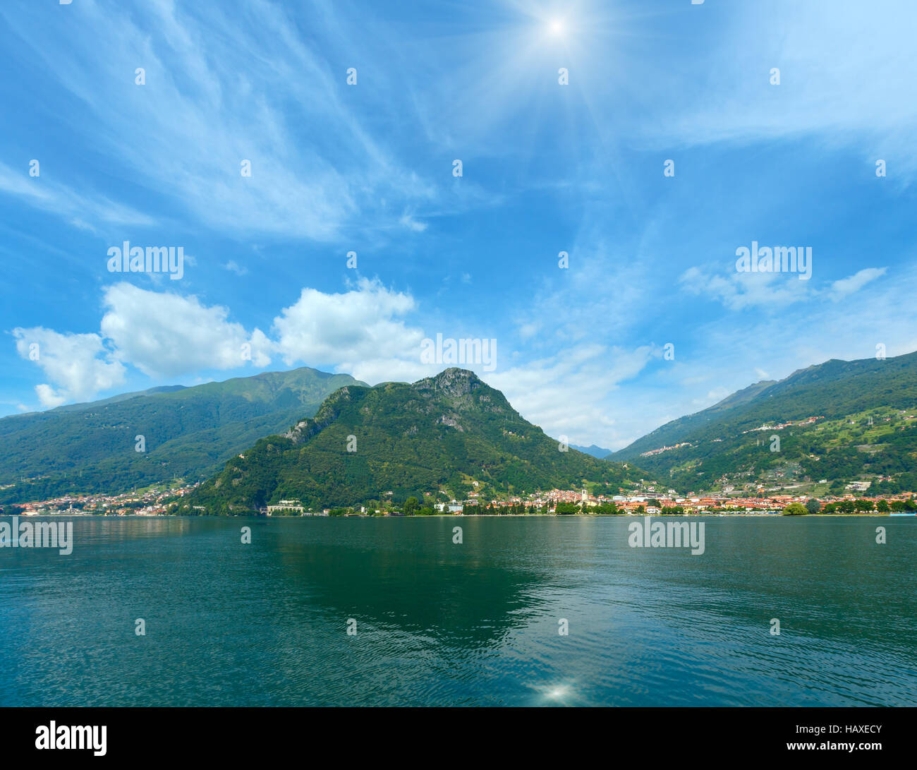 Lake Como (Italy) summer sunshiny view from ship board Stock Photo - Alamy