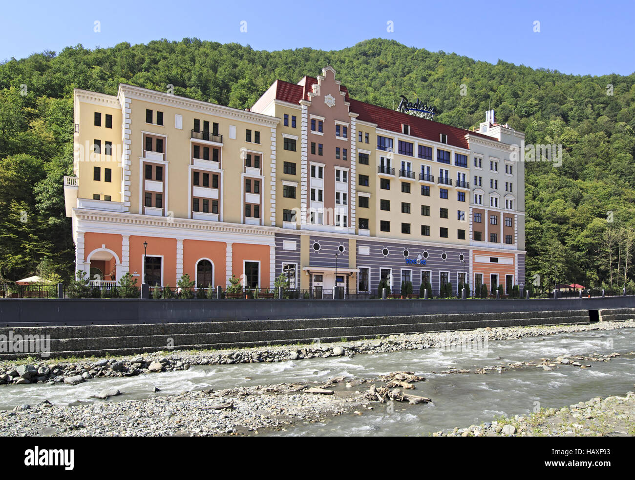 Radisson hotel in the Rosa Khutor Alpine Resort. Krasnaya Polyana Stock ...