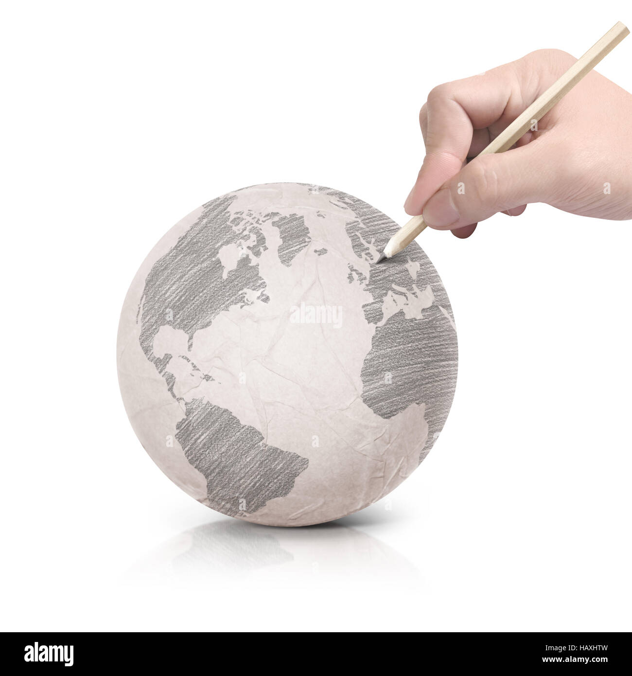 Shade drawing America map on paper ball on white background Stock Photo ...