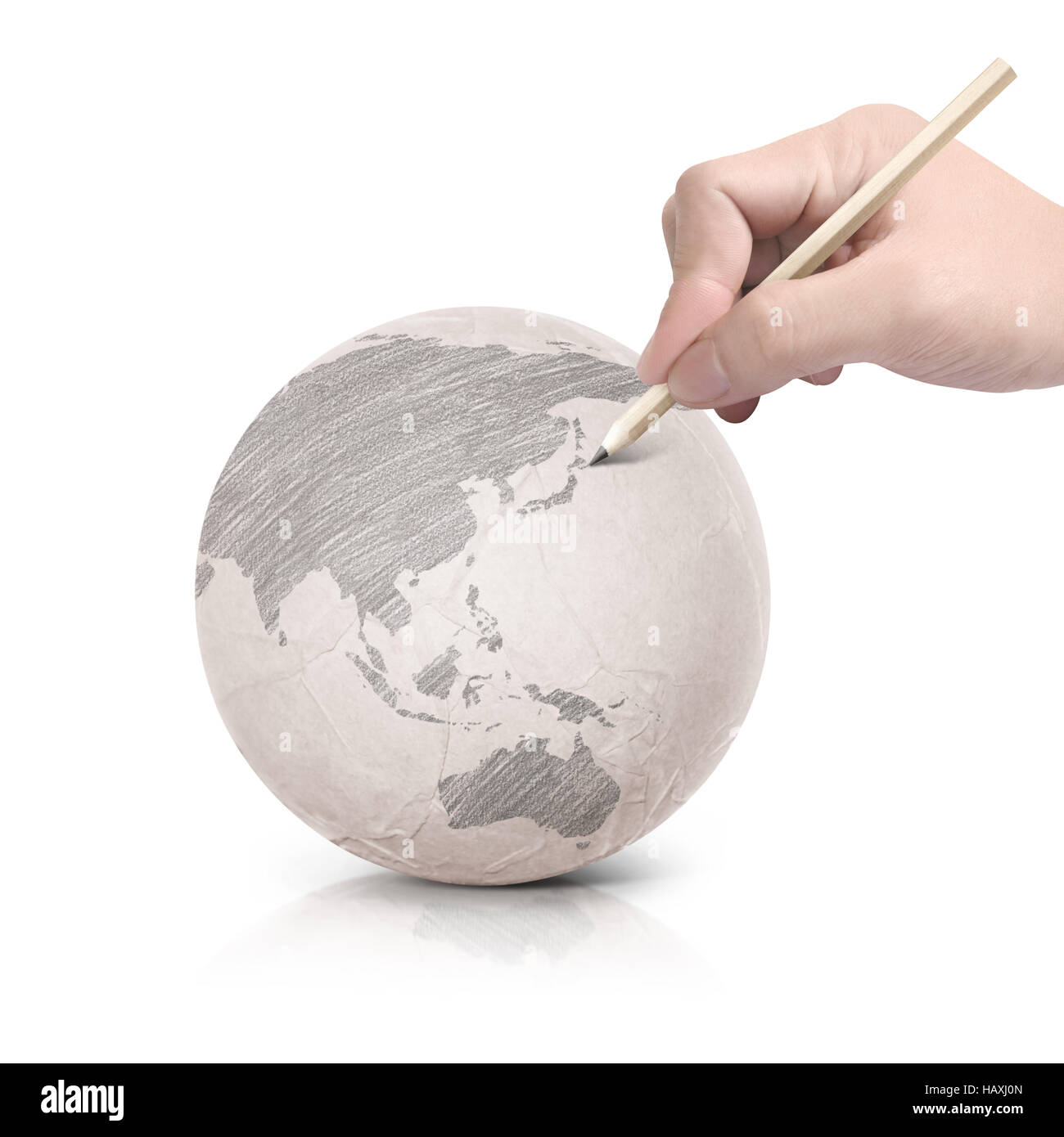 Shade drawing Asia map on paper ball on white background Stock Photo ...