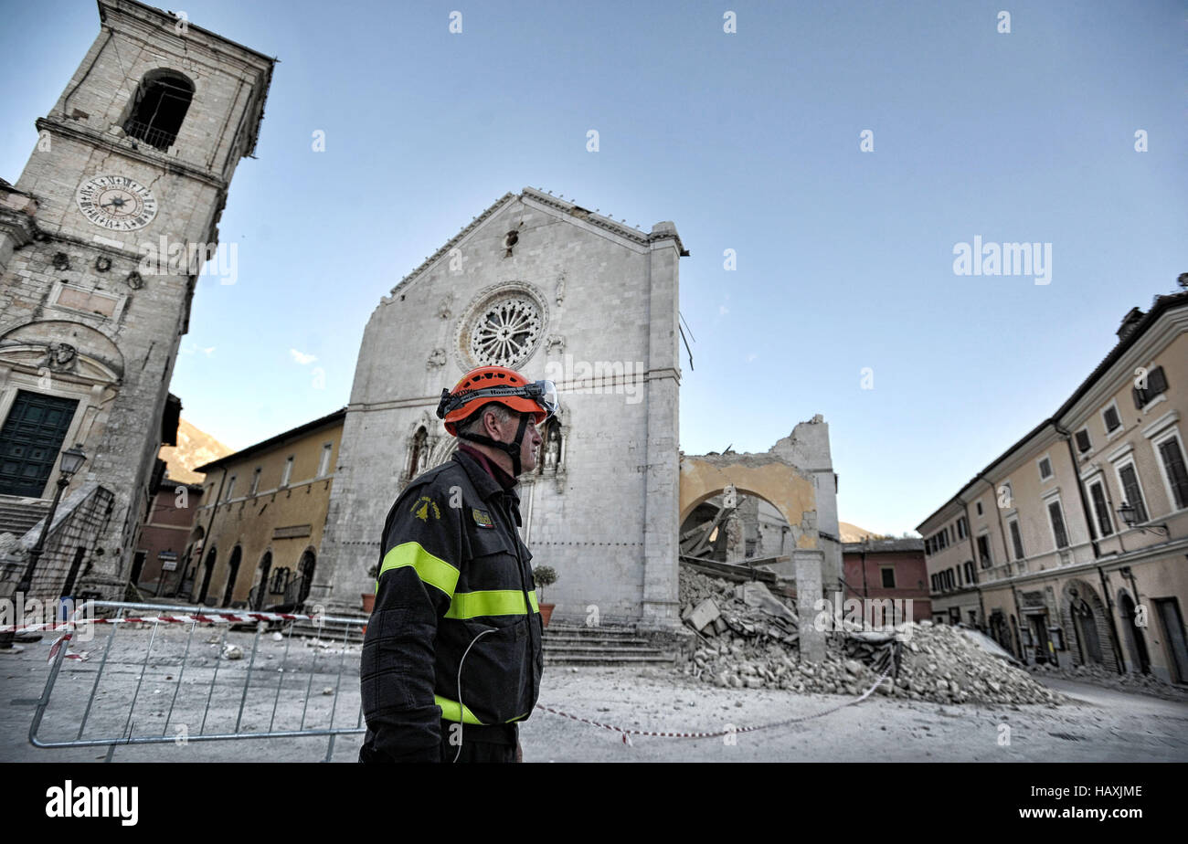 Aftermath of Italian earthquake in Norcia, Italy, following a 6.6 ...