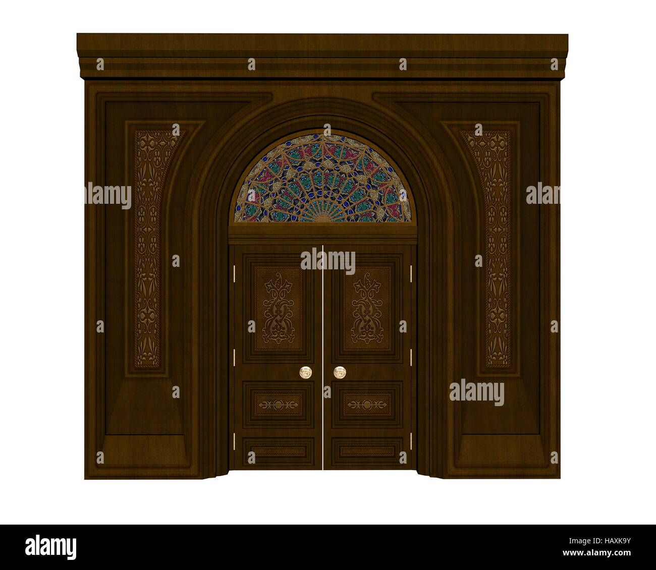Beautiful detailed wood entrance isolated in white background - 3D ...