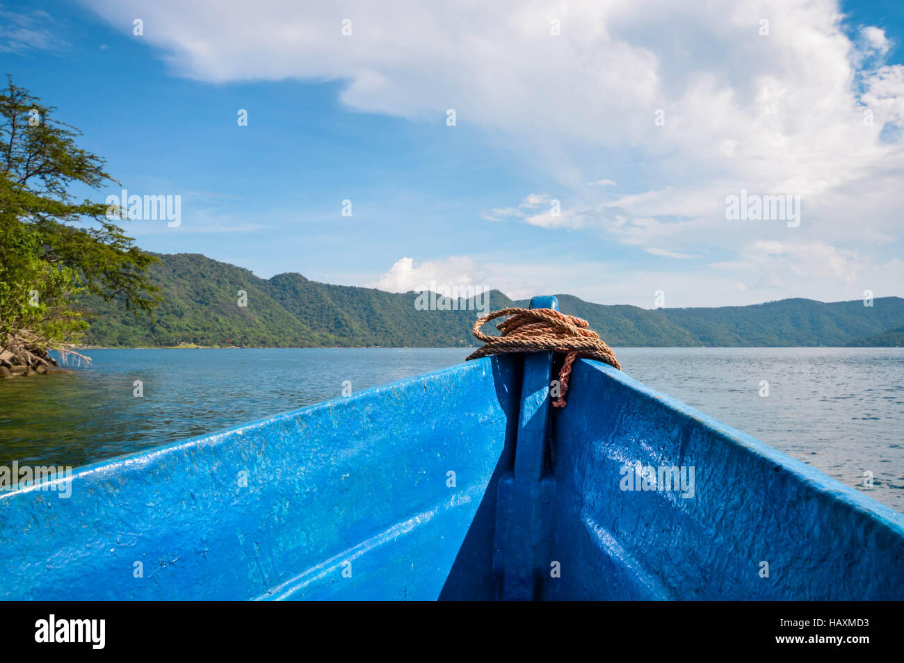 Landscape of the volcanic caldera Lake Coatepeque in El Salvador seen ...