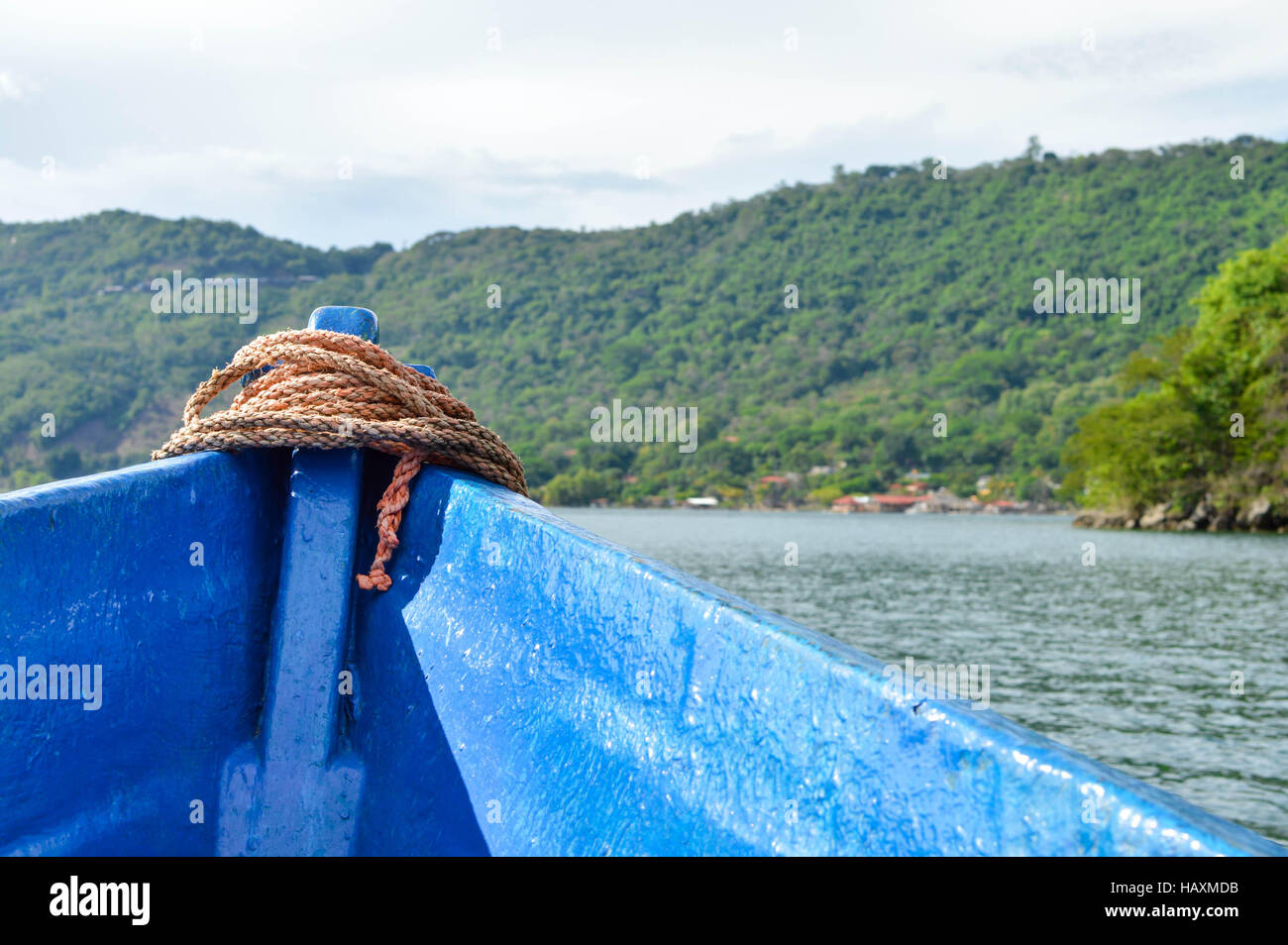 Landscape of the volcanic caldera Lake Coatepeque in El Salvador seen ...