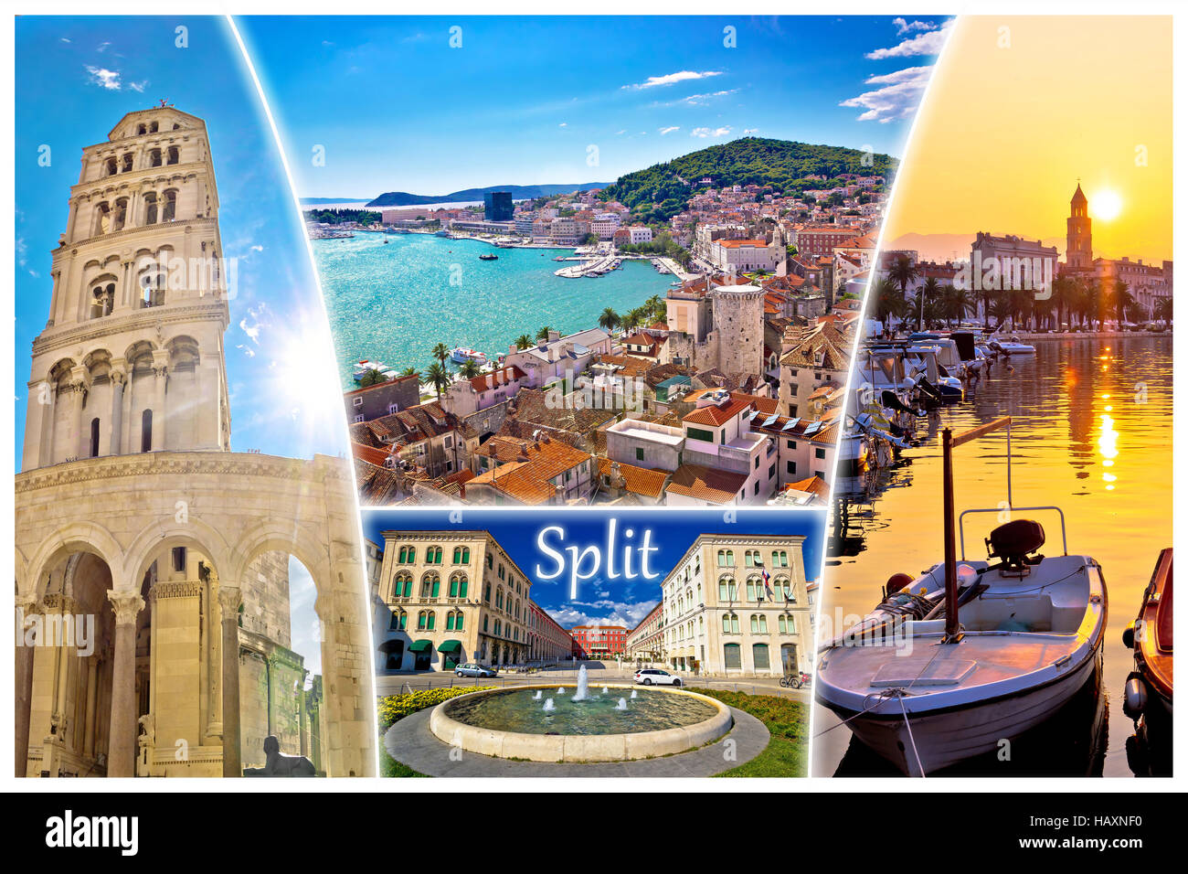 City of Split tourist collage postcard with label, Dalmatia, Croatia ...