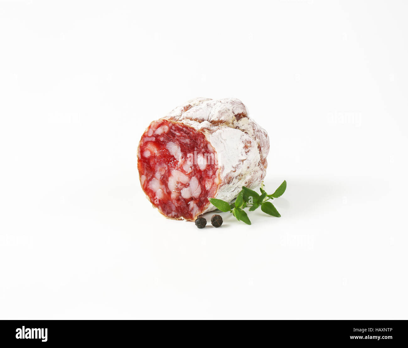 French Saucisson Sec - dry cured sausage Stock Photo - Alamy