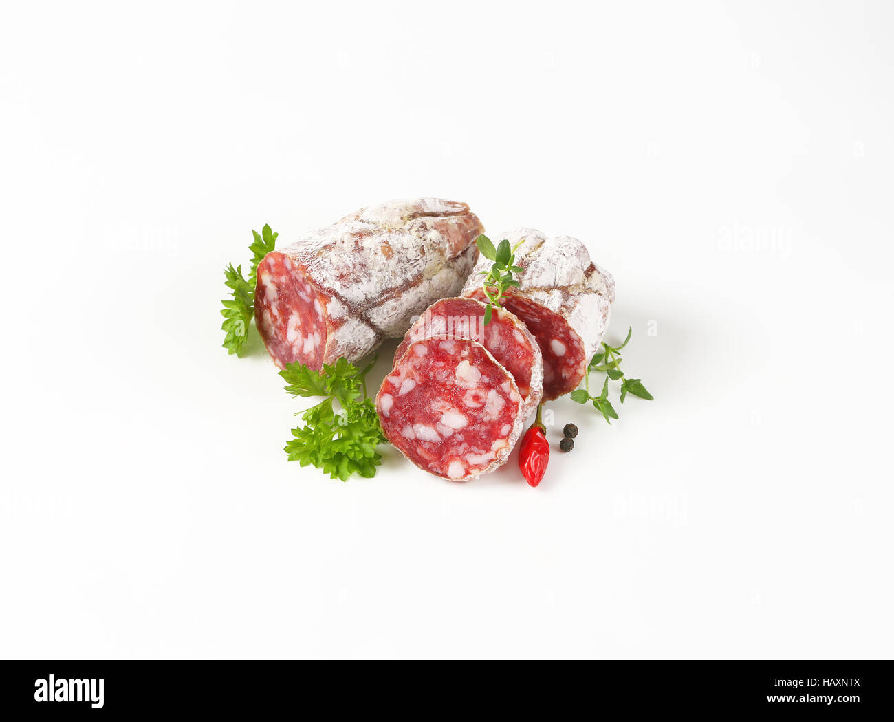 French Saucisson Sec - dry cured sausage Stock Photo - Alamy
