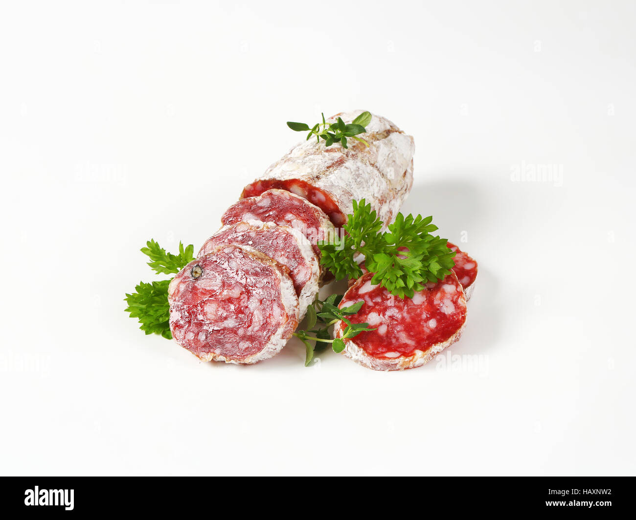 French Saucisson Sec - dry cured sausage Stock Photo - Alamy