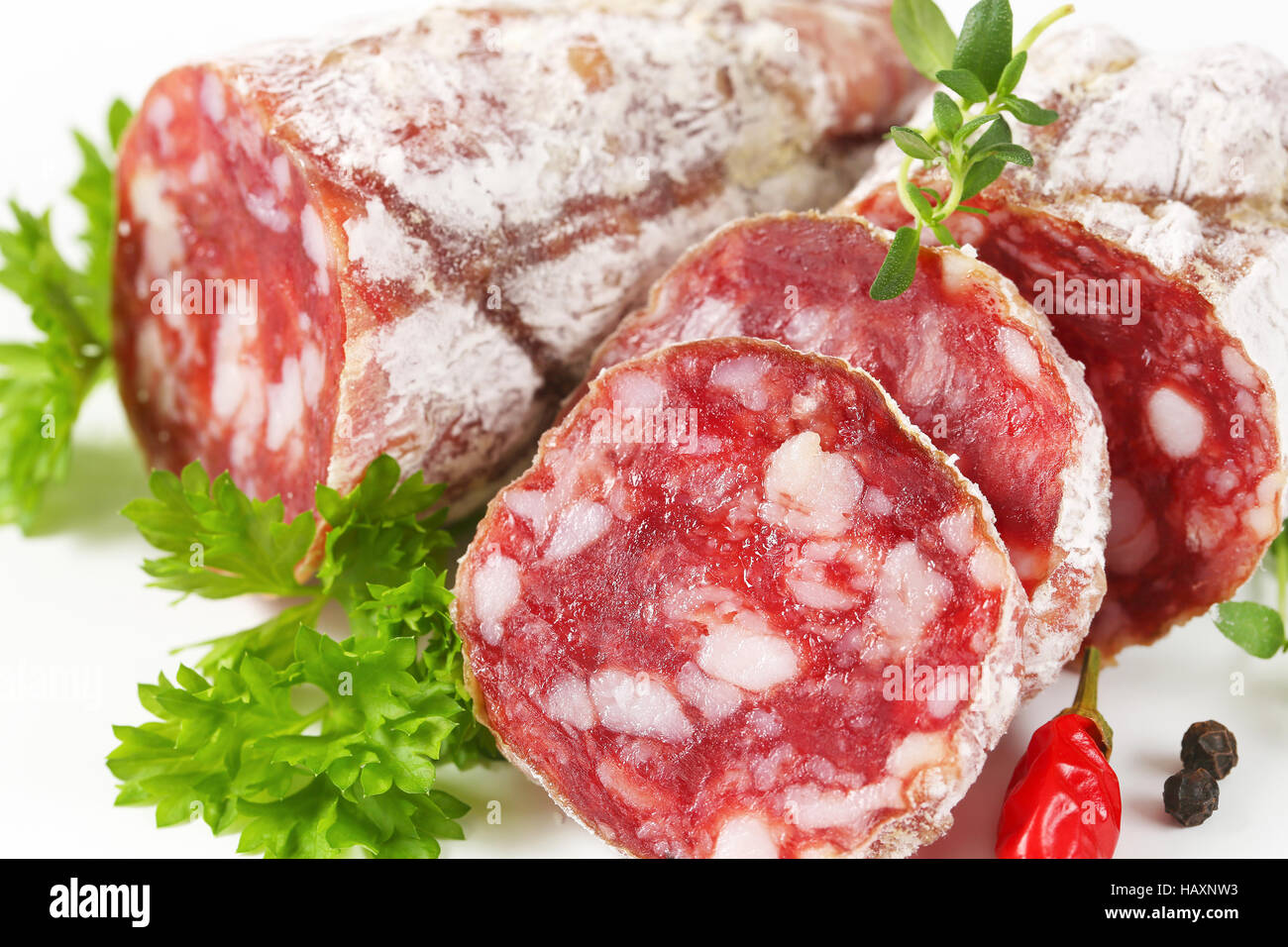 French Saucisson Sec - dry cured sausage Stock Photo - Alamy