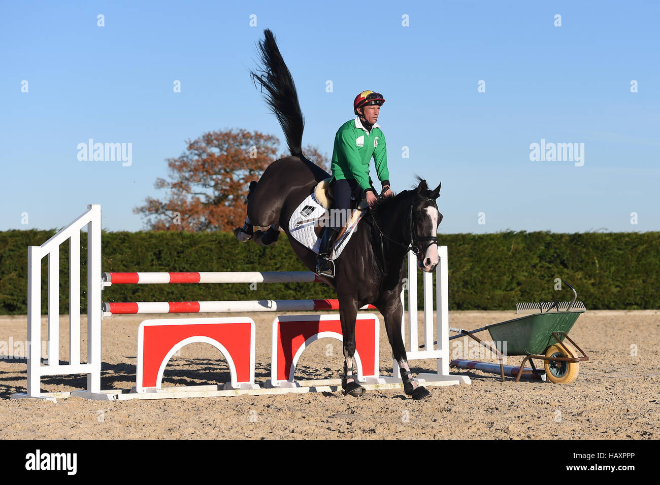 Frankie Dettori during a lesson in showjumping with Olympic gold ...