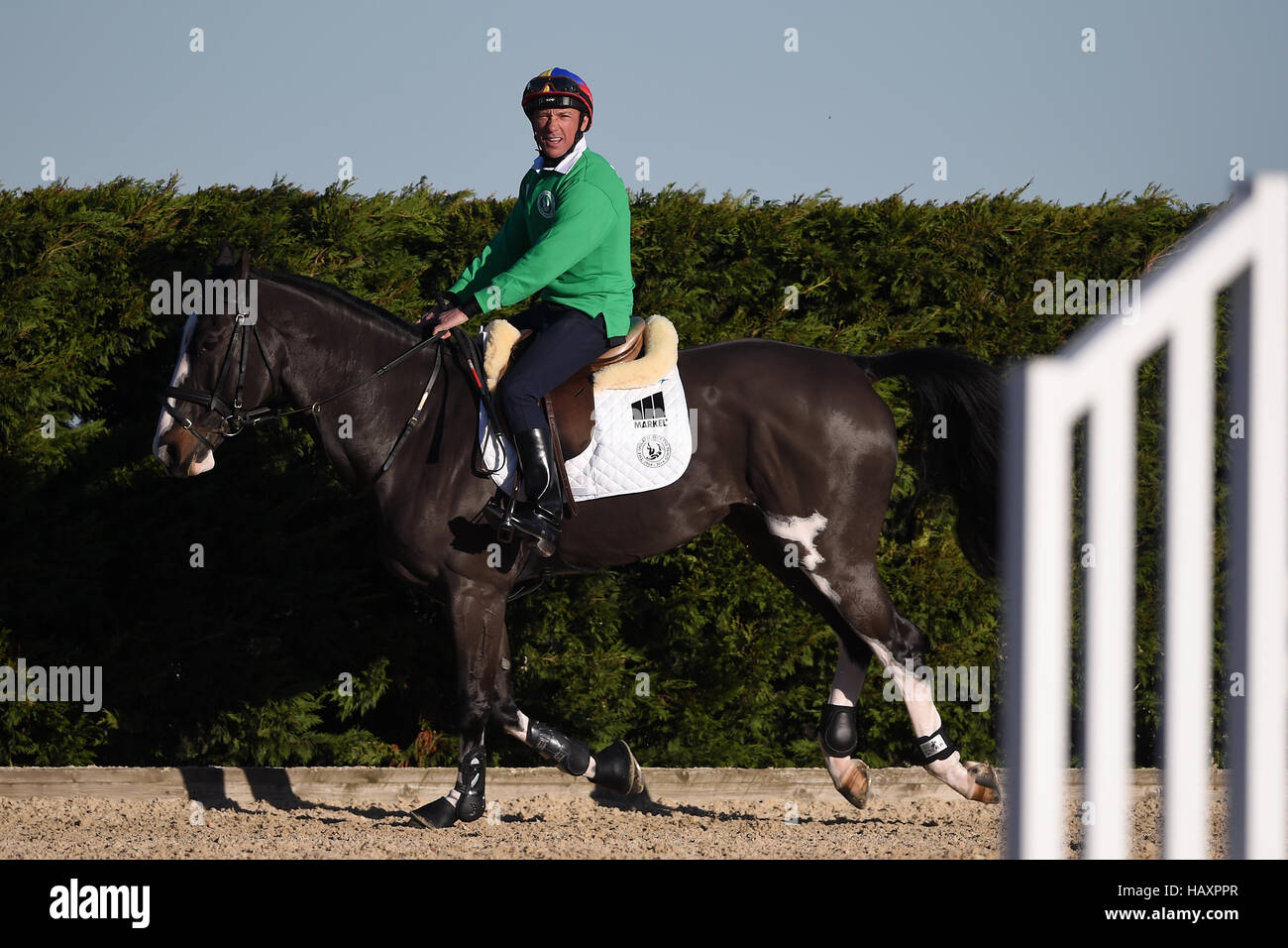 Frankie Dettori during a lesson in showjumping with Olympic gold ...