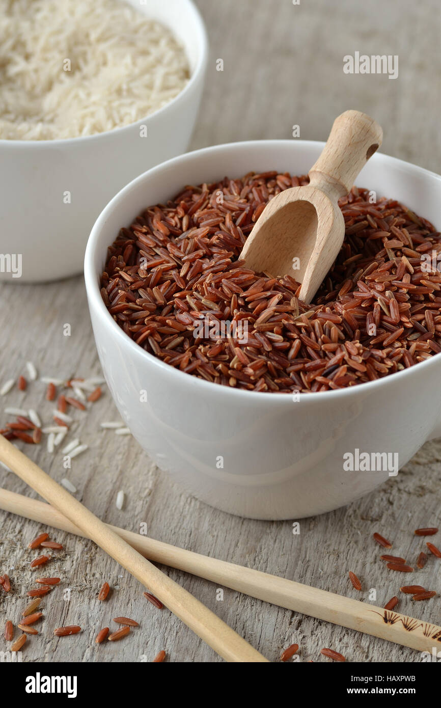 Red and white rice in bowls Stock Photo - Alamy