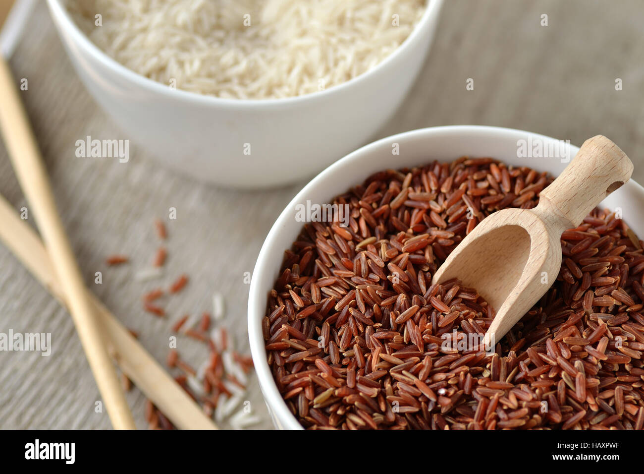 Red and white rice in bowls Stock Photo - Alamy