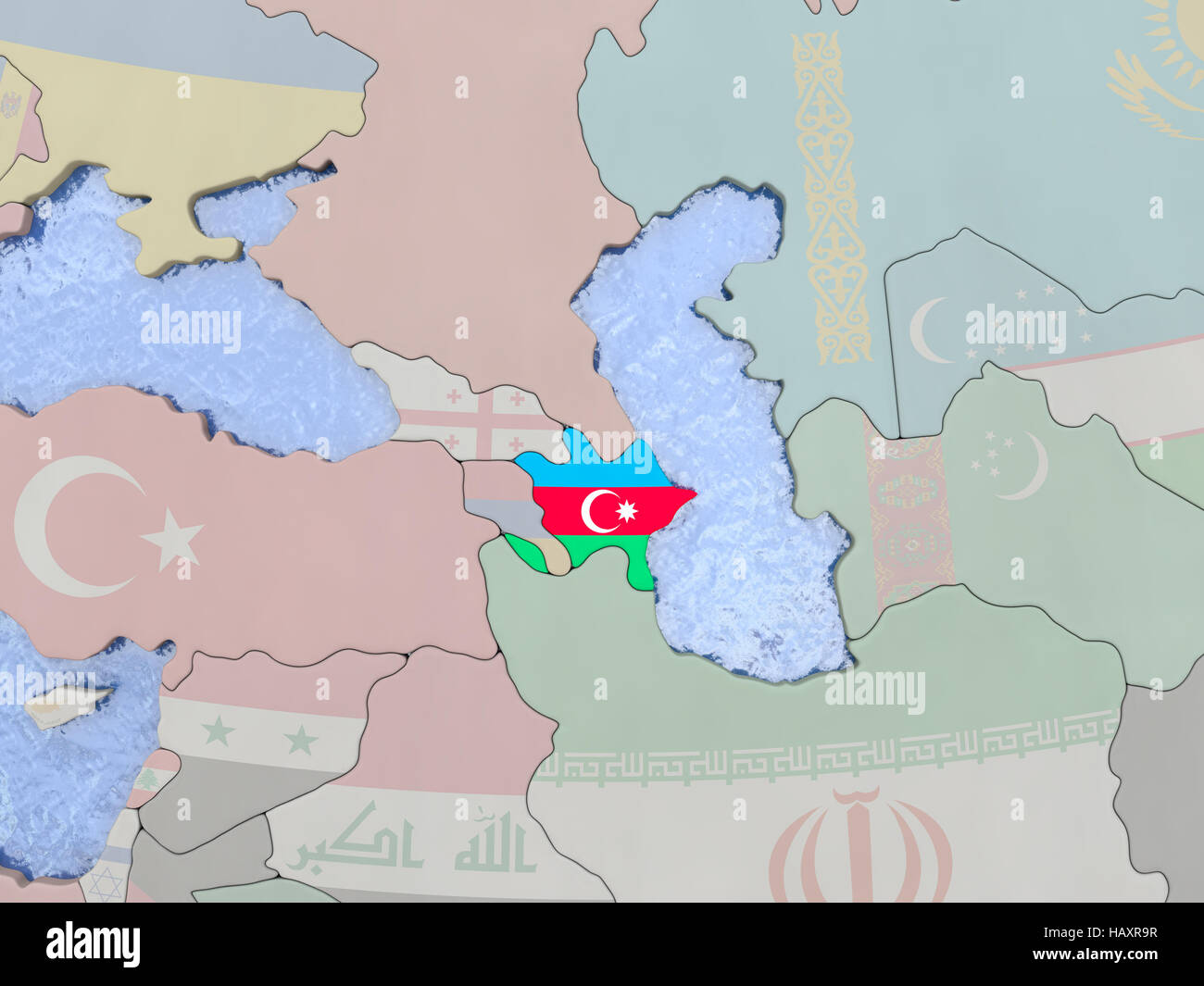 Map of Azerbaijan with national flag on political globe with realistic ...