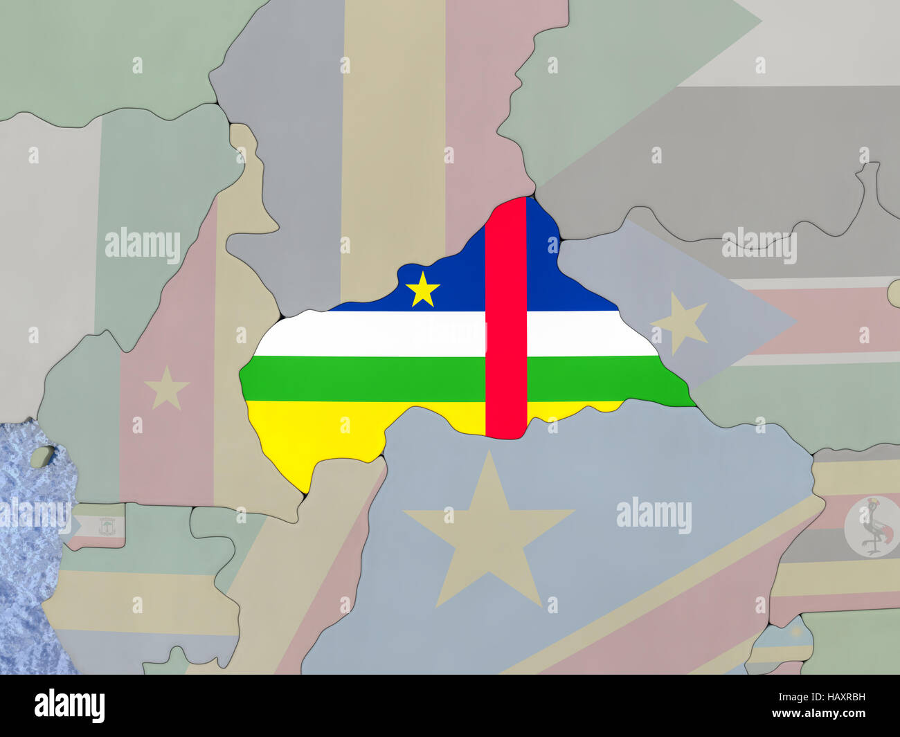 Map of Central Africa with national flag on political globe with ...