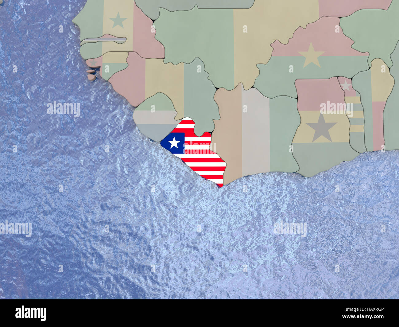 Map of Liberia with national flag on political globe with realistic ...