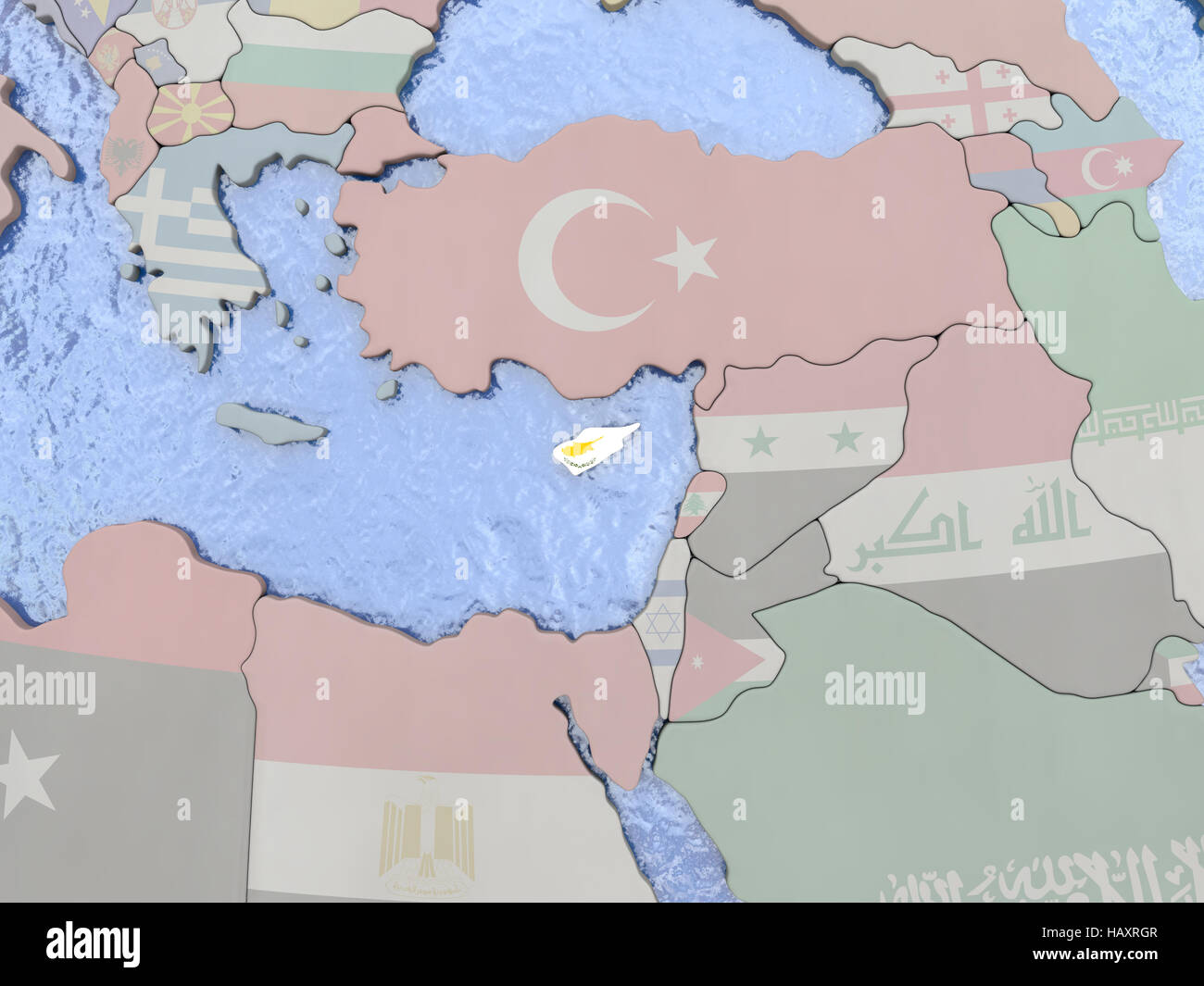 Map of Cyprus with national flag on political globe with realistic ...
