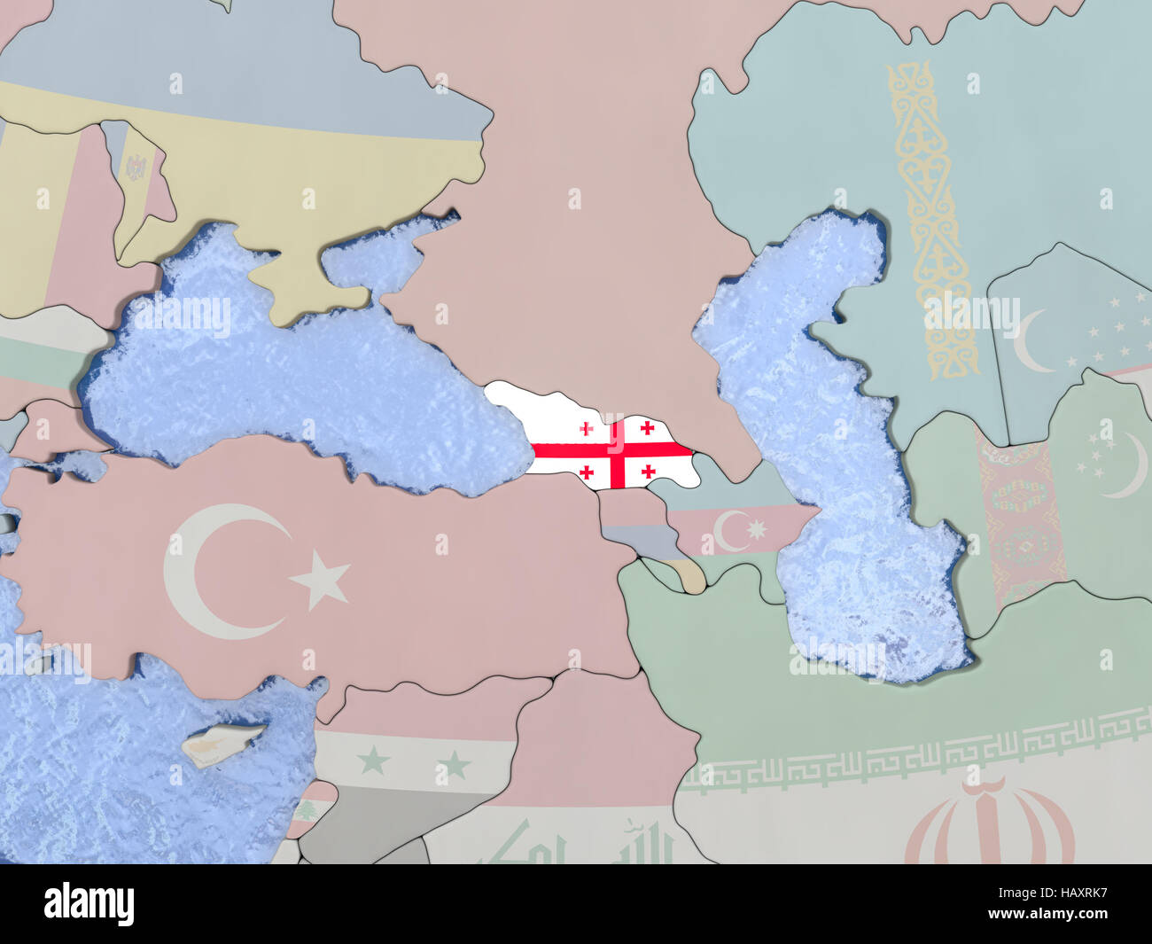 Map of Georgia with national flag on political globe with realistic ...