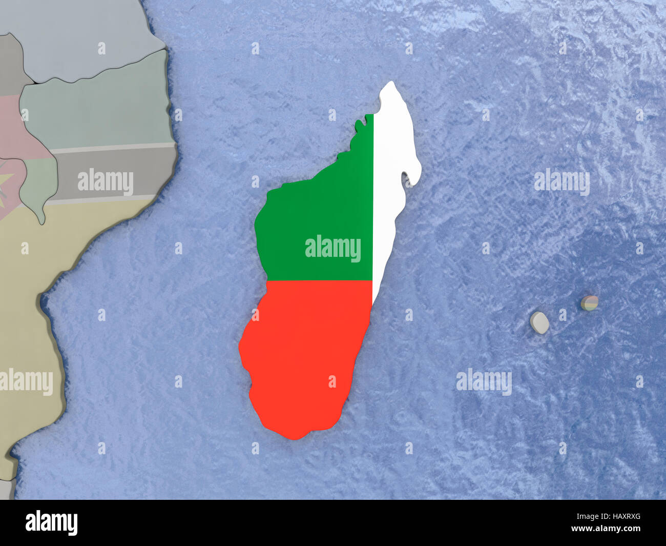 Map of Madagascar with national flag on political globe with realistic ...