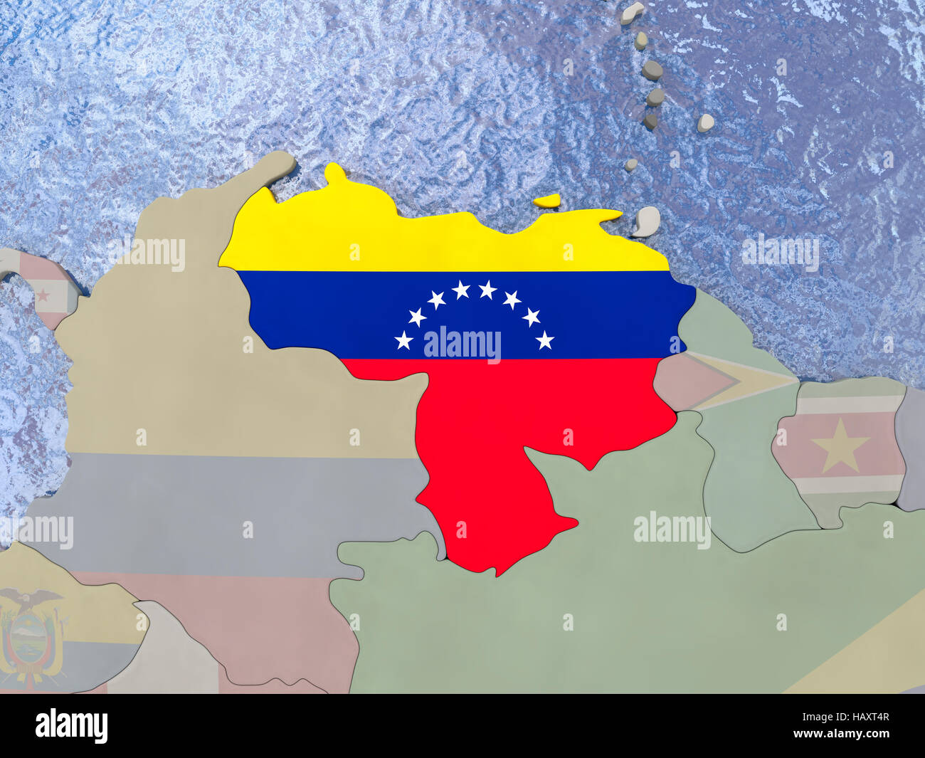 Map of Venezuela with national flag on political globe with realistic ...