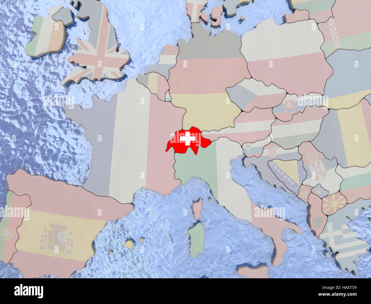 Map of Switzerland with national flag on political globe with realistic ...