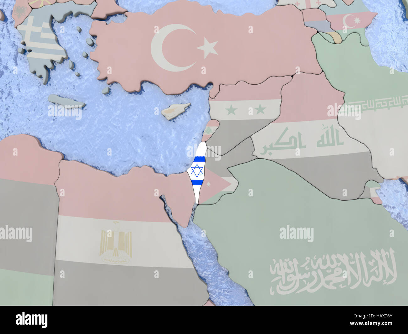 Map of Israel with national flag on political globe with realistic ...