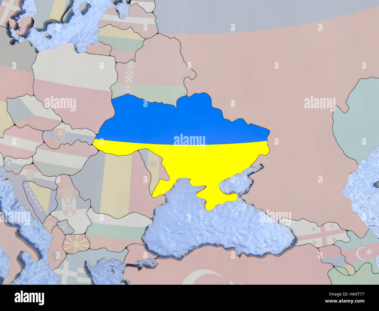 Map of Ukraine with national flag on political globe with realistic ...