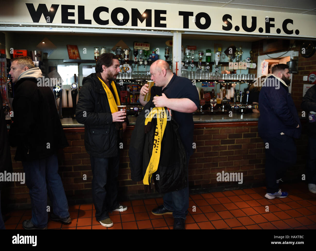Sutton United fans enjoy pre match drinks prior to the Emirates FA Cup ...