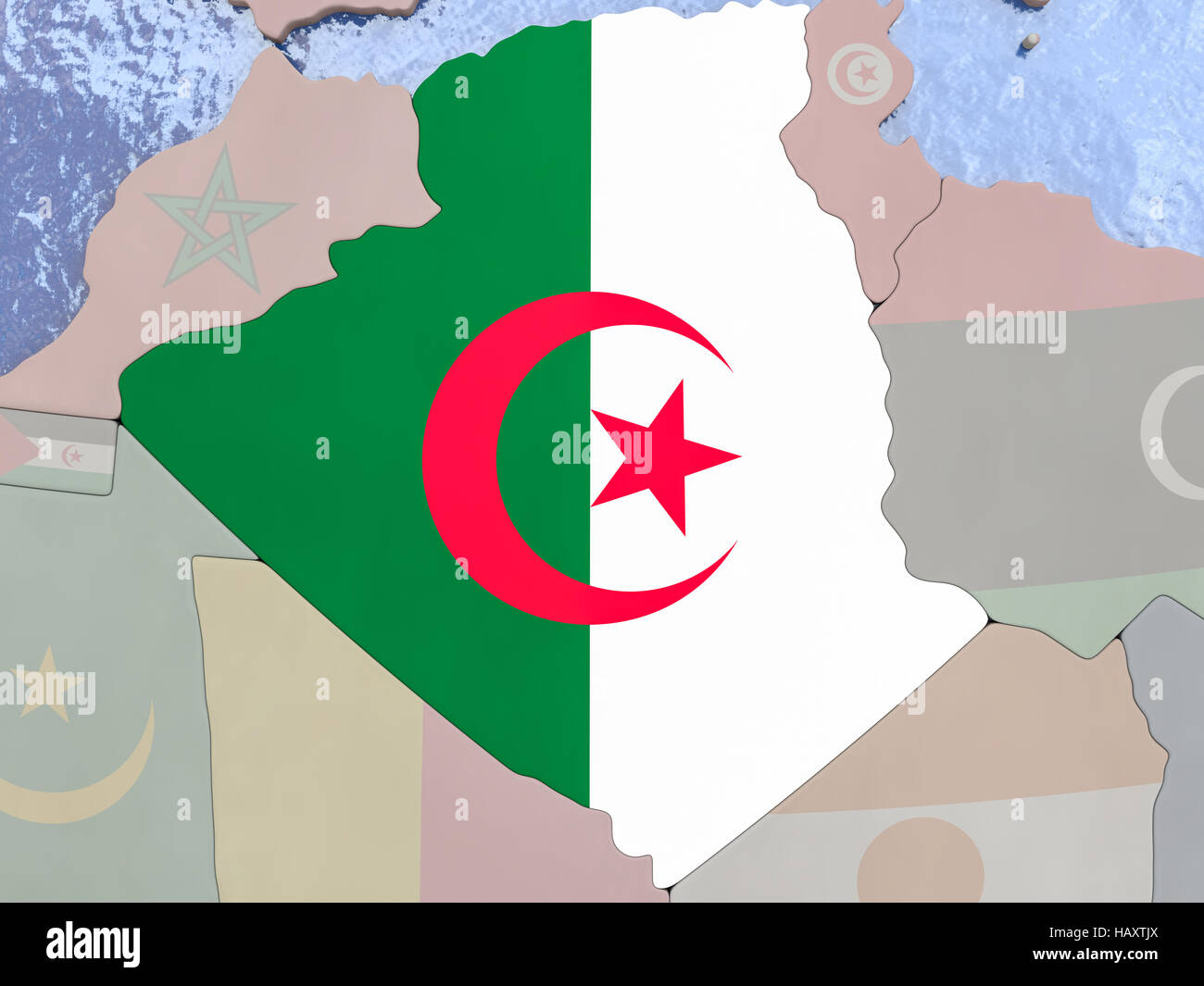 Map of Algeria with national flag on political globe with realistic ...