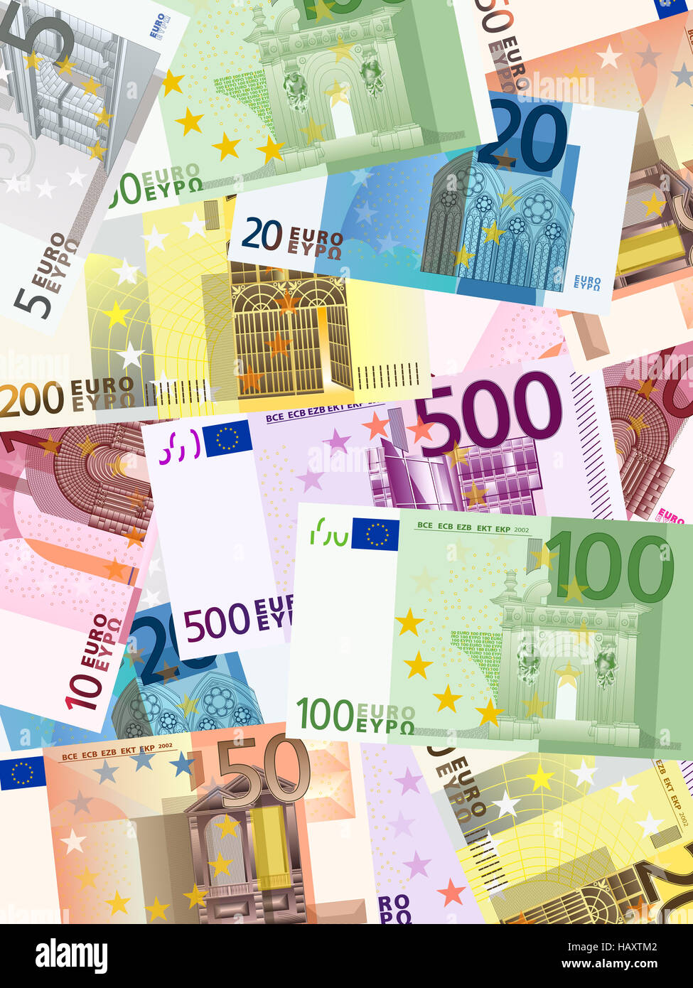 Background formed from different euro banknotes. Vector illustration ...