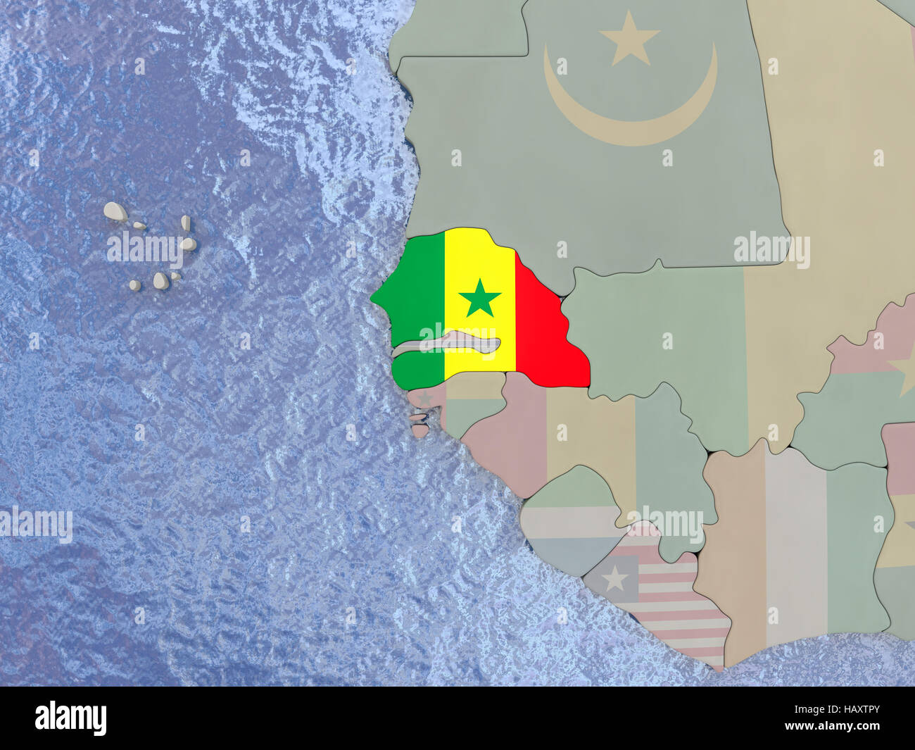 Map of Senegal with national flag on political globe with realistic ...